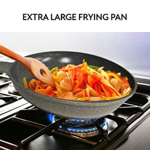 Neoflam Venn 12.5'' Ceramic Coating Nonstick Frying Pan Skillet, Omelet Pan, PFOA Free Healthy Extra Large Stone Cookware for Everyday Kitchen Cooking, Dishwasher Safe, Marble