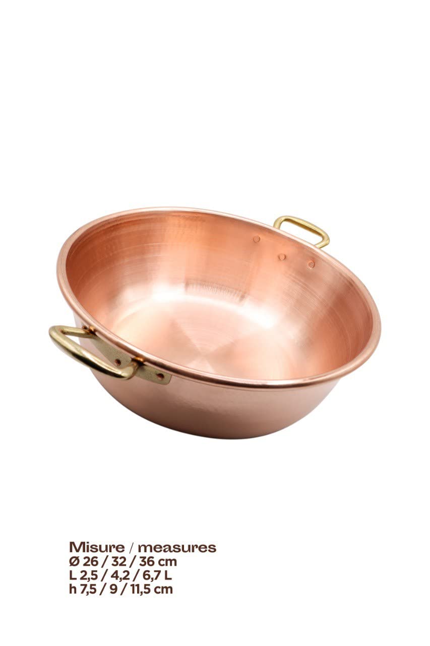 CREARTISTIC 100% Made in Italy - Copper Jam Pan – 10,2 x 3 inch – 2.6 Quart – Copper pan to make homemade jam – Pan with 2 handles – Handmade – Pure Copper – Hand hammered