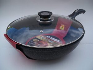 m.v. trading ceramic marble coated cast aluminium non stick stir fry wok with glass lid, 32 cm