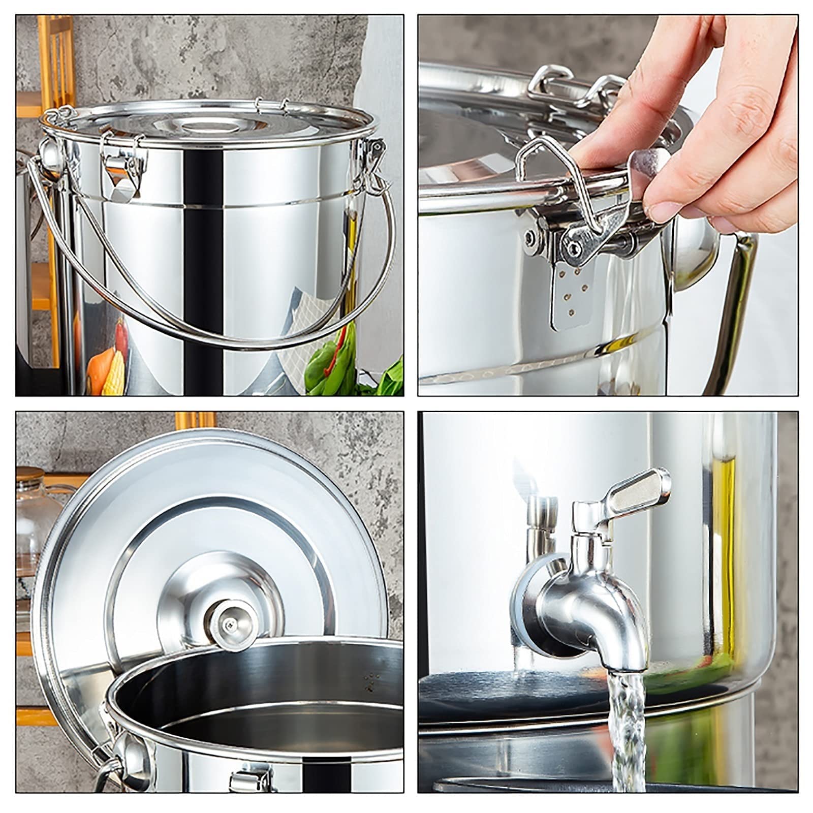 Stock Pot - Soup Pot With Lid, Stock Pot, 201 Stainless Steel Soup Bucket/Sealed Bucket/Transportation Bucket, Wine Tank With Tap, For Water Milk Tea Milk Storage Bucket (Size : 34L)