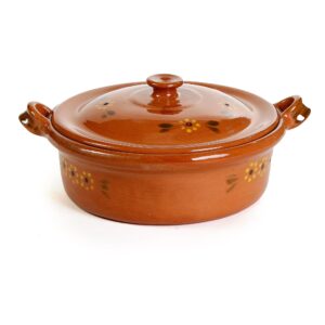 ancient cookware, mexican clay flat cazuela pot, small, 3 quarts