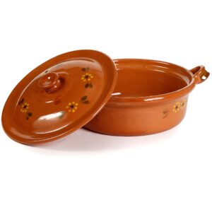 Ancient Cookware, Mexican Clay Flat Cazuela Pot, Small, 3 Quarts