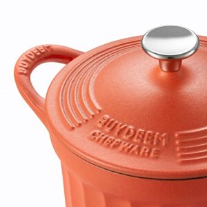 BUYDEEM 1.9 Quart Enameled Dutch Oven, Pleated Cast Iron Dutch Oven with Lid, Extra-Wide Handle, and 18/8 Stainless Steel Knob, Oven Safe up to 446 °F, for Cooking and Serving