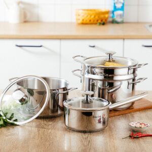 Prime Cook 6.4 QT Stainless Steel #304 Stock Pot with Steamer Insert