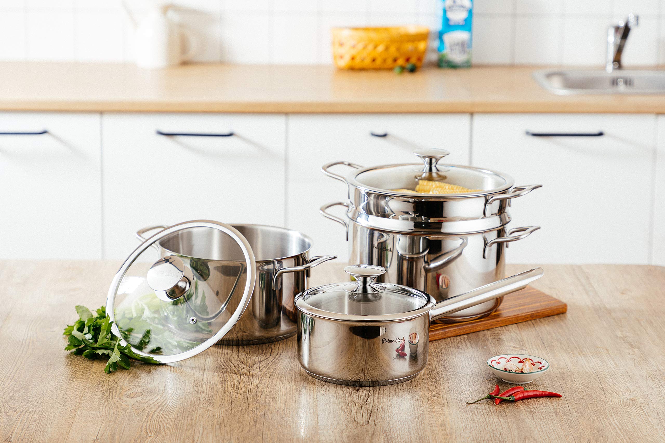 Prime Cook 6.4 QT Stainless Steel #304 Stock Pot with Steamer Insert