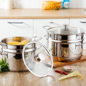 Prime Cook 6.4 QT Stainless Steel #304 Stock Pot with Steamer Insert