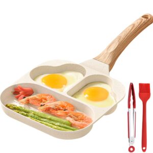 pearlead nonstick egg frying pan heart shaped fried egg cooker pan 3 section pancake pan omelette pan breakfast pan egg skillet pan for kitchen use with basting brush and cooking tong