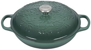 le creuset olive branch collection enameled cast iron signature braiser, 3.5 qt., artichaut with embossed lid