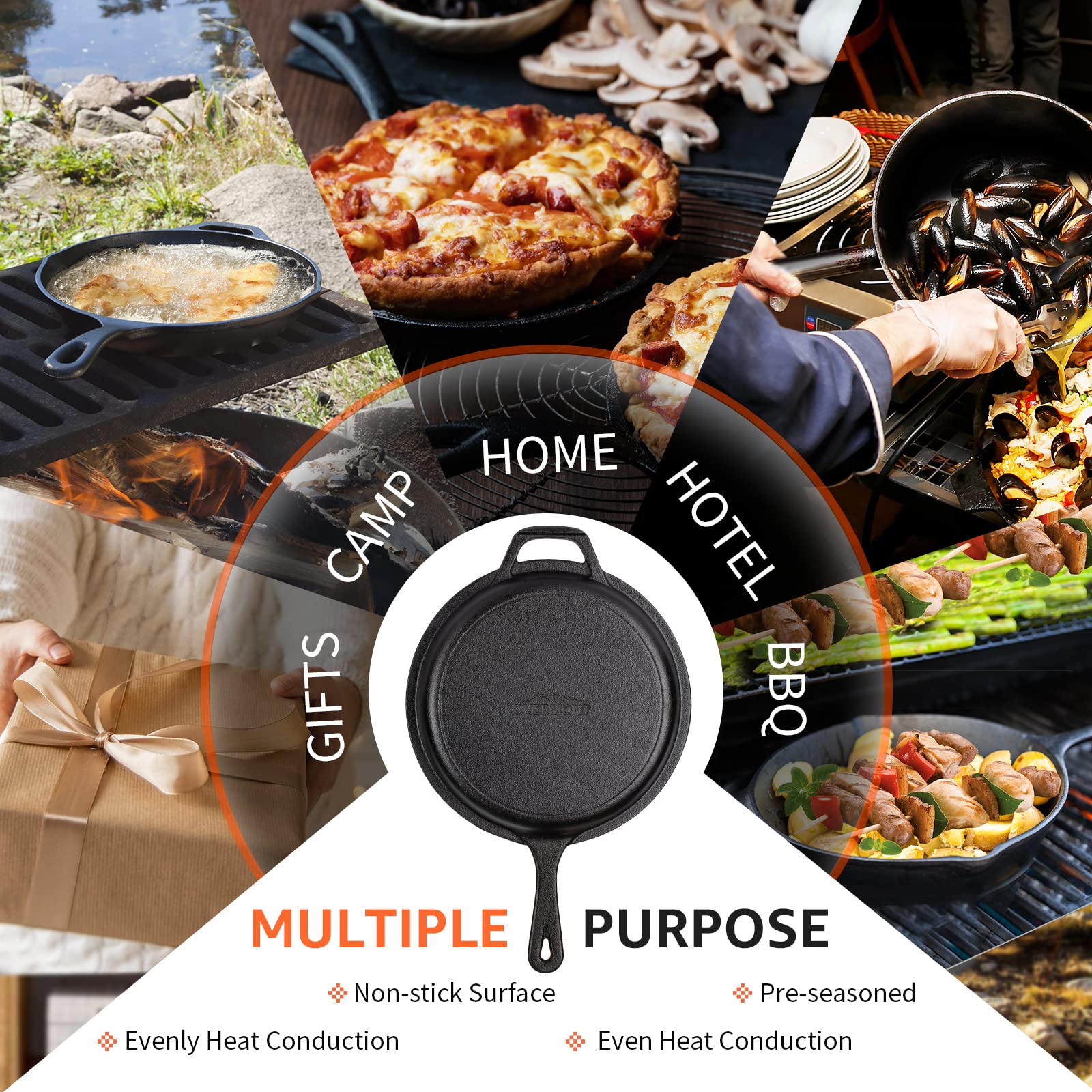 Overmont 3.2qt Cast Iron Skillets + 5qt Dutch Oven Bundle