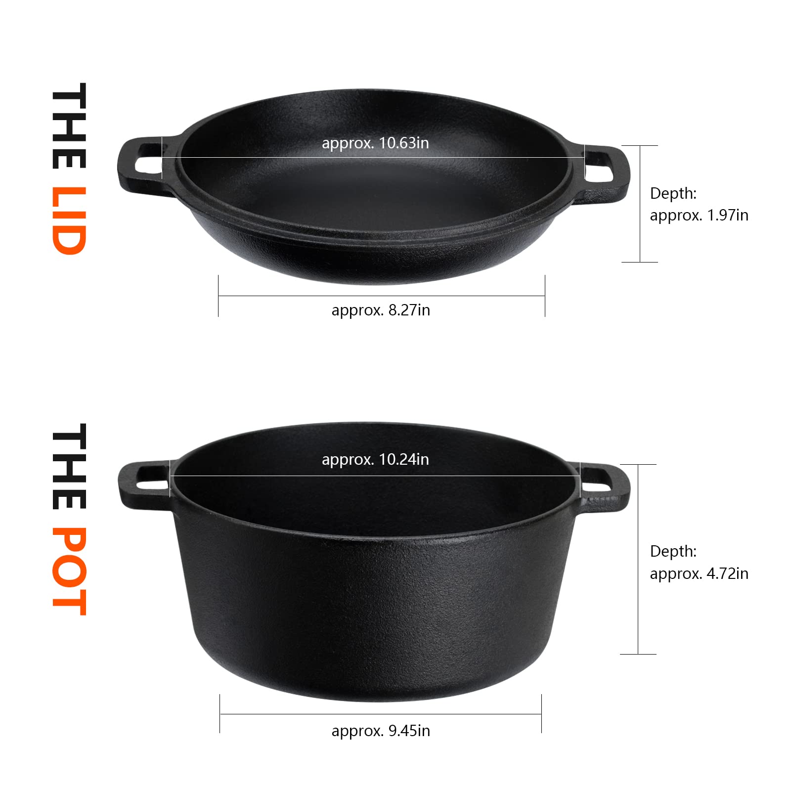 Overmont 3.2qt Cast Iron Skillets + 5qt Dutch Oven Bundle