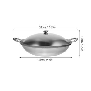 Stainless Steel Seafood Pot with Handle Cooking Pot Steel Frying Pan Flat Base Hot- pot for Noodle Ramen Dry Cooking Pan