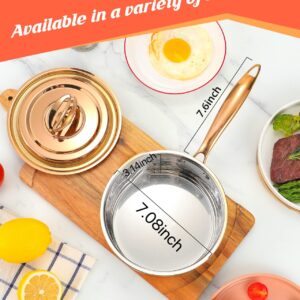 DAEDALUS 2 Quart Uncoated Nonstick Saucepan with Lid, Stainless Steel Pot Triply Hammered Copper for Cooking, Induction Saucepan Cookware for Home Kitchen Restaurant, Dishwasher Oven Safe - Gold