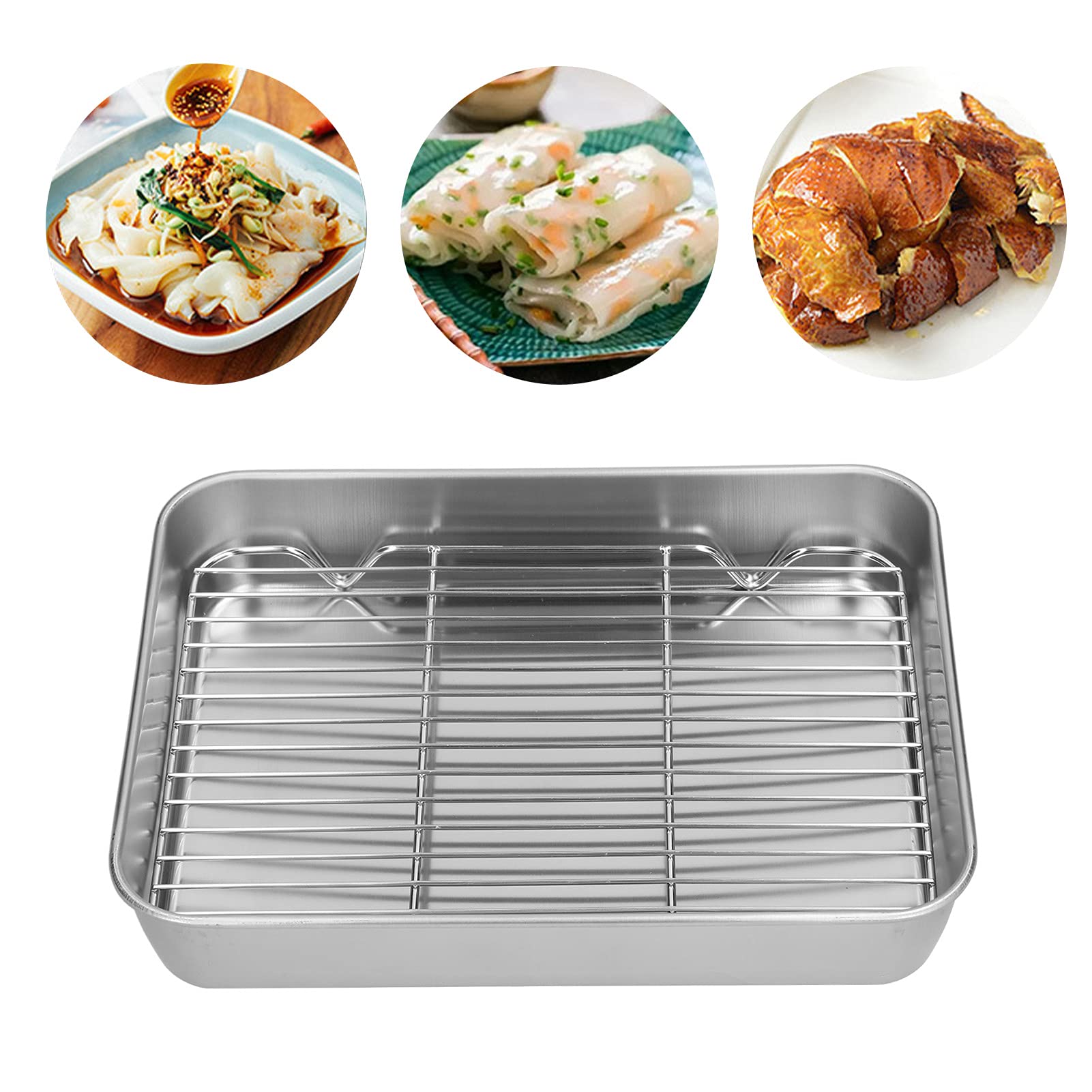 Aqur2020 Roasting Pan, Rectangular Baking Pan and Rack Stainless Steel Easy for Cooking Baking(23.5 * 17.5 * 5CM)