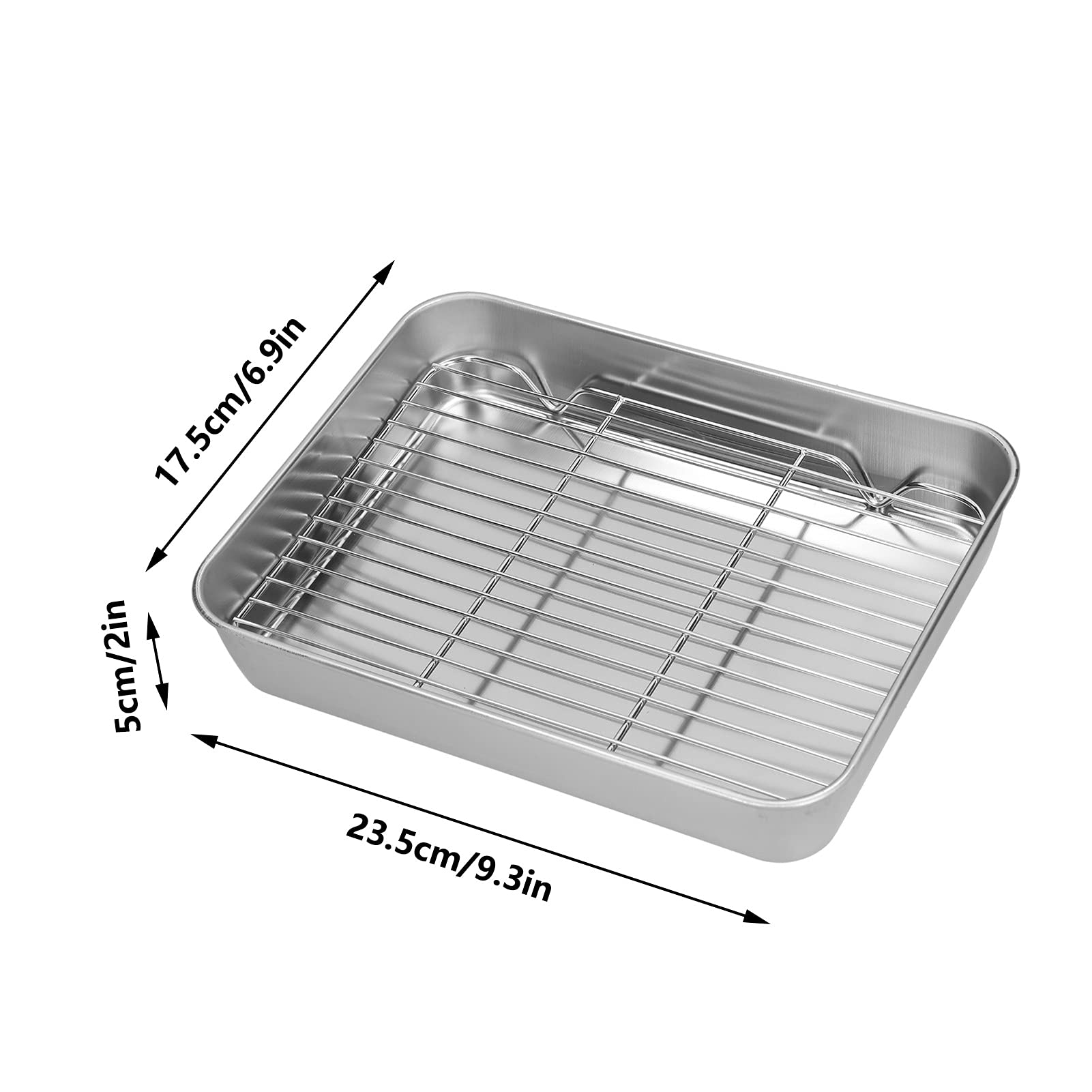 Aqur2020 Roasting Pan, Rectangular Baking Pan and Rack Stainless Steel Easy for Cooking Baking(23.5 * 17.5 * 5CM)