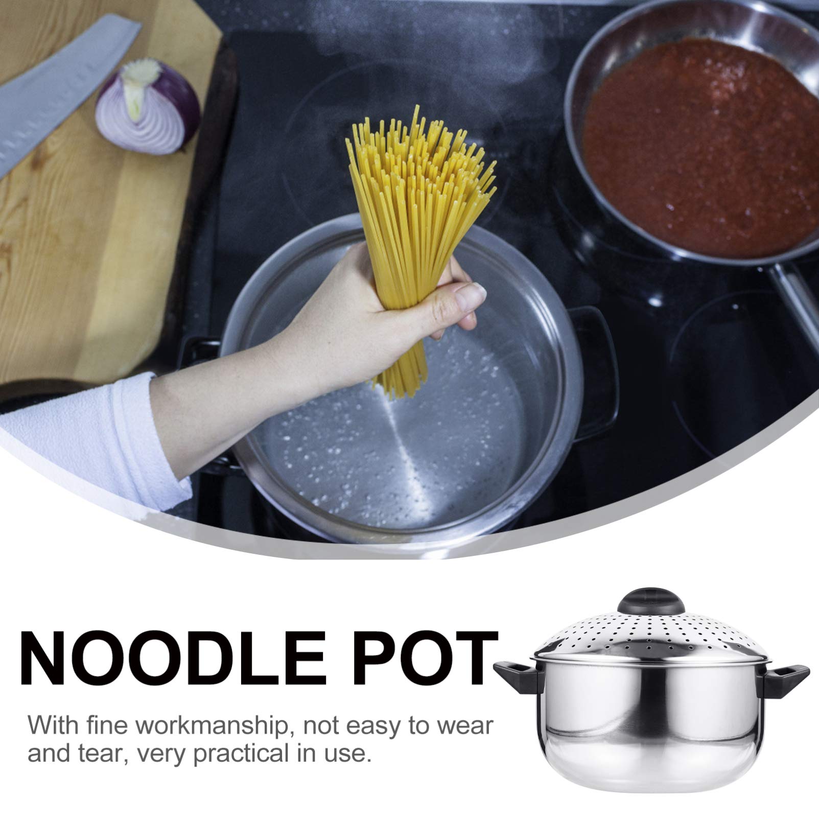 DOITOOL Stovetop Stainless Steel Pasta Pot with Strainer Lid, Nonstick Spaghetti Pot Noodles Cooking Pot for Cooking Pasta Noodle Veggie or Sauce, Sliver, 6.2X9.2