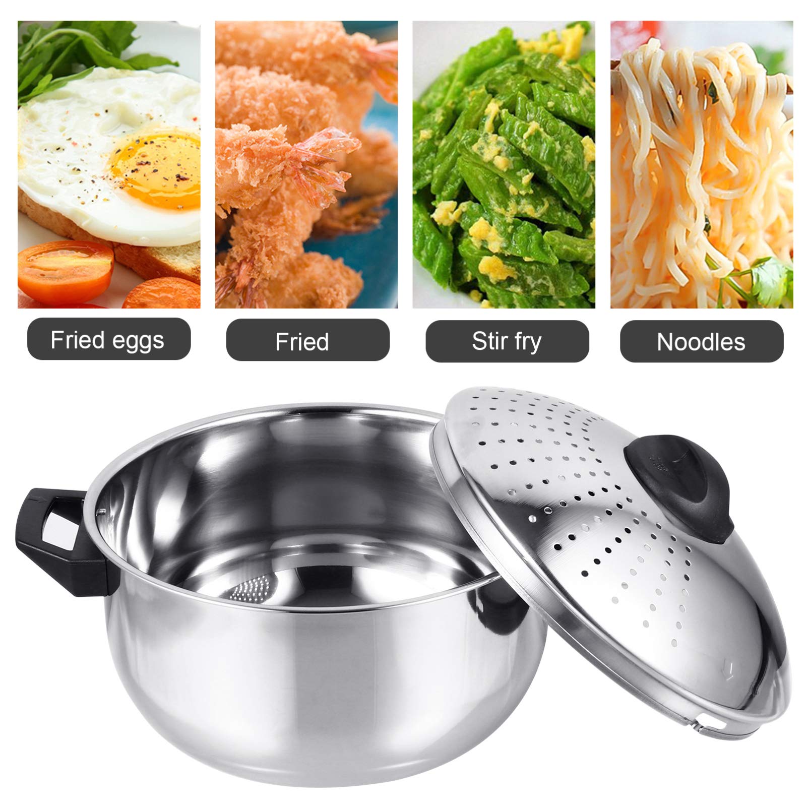 DOITOOL Stovetop Stainless Steel Pasta Pot with Strainer Lid, Nonstick Spaghetti Pot Noodles Cooking Pot for Cooking Pasta Noodle Veggie or Sauce, Sliver, 6.2X9.2