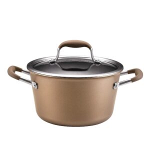 anolon advanced hard anodized nonstick sauce pan/saucepan with lid, 4.5 quart, brown