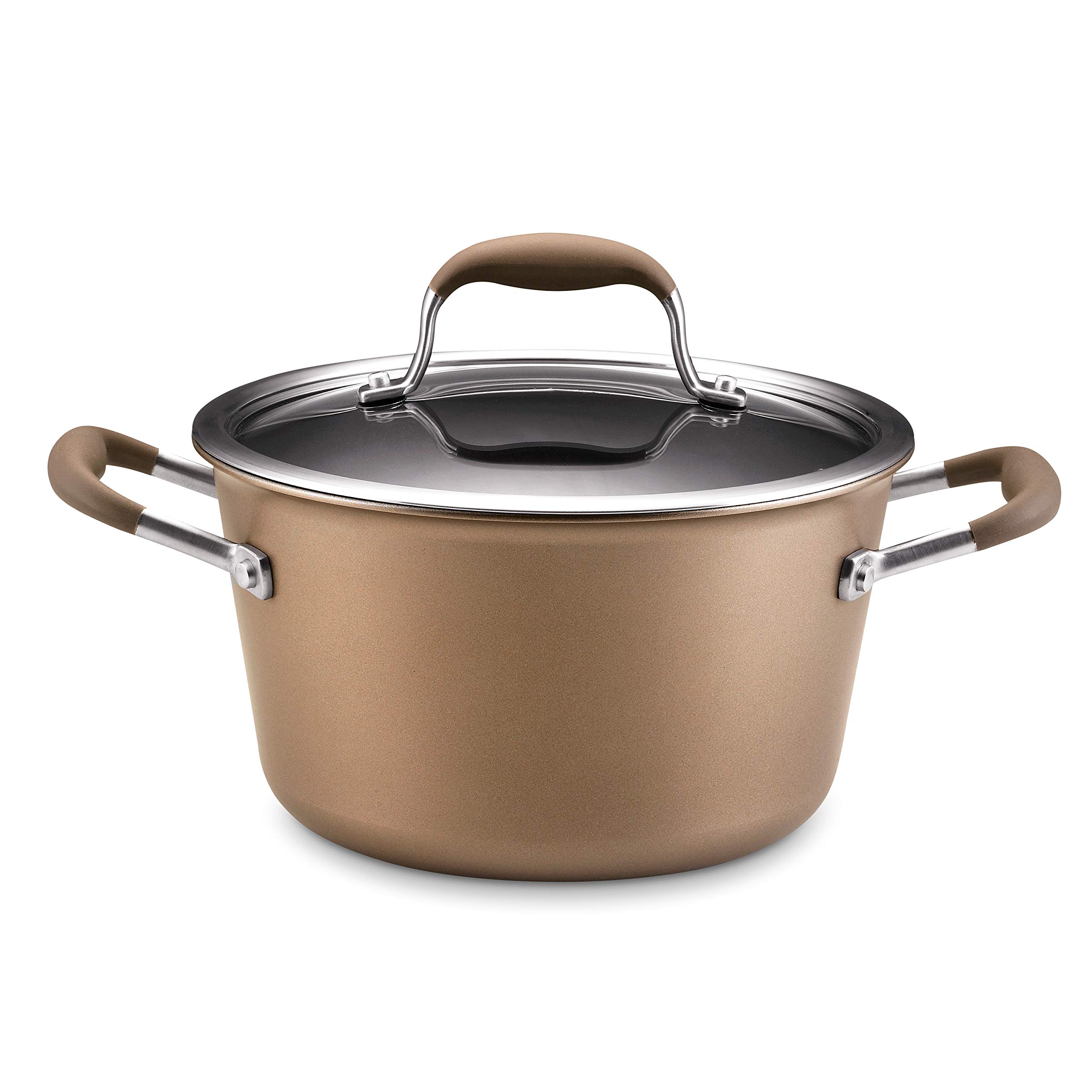 Anolon Advanced Hard Anodized Nonstick Sauce Pan/Saucepan with Lid, 4.5 Quart, Brown