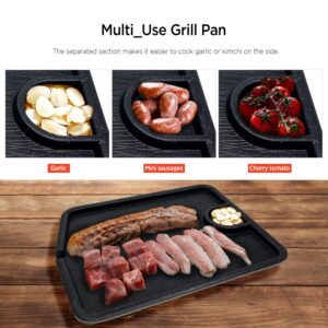 Eutuxia Stovetop Korean BBQ Grill Pan, 15.6", Leaf Surface Non-stick Smokeless Scratch-Resistant, Cast Iron Style Aluminum, For Vegetable Egg Pork Beef Meat Garlic Cheese Kimchi Made in Korea, KBBQ.