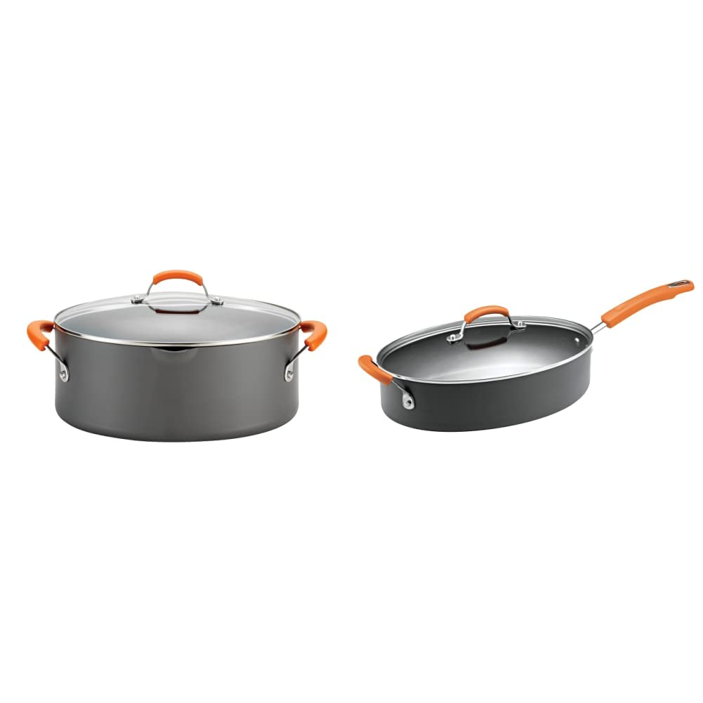 Rachael Ray Brights Hard Anodized Nonstick Pasta Pot/Stockpot/Stock Pot - 8 Quart, Gray & Brights Hard Anodized Nonstick Saute Pan/Frying Pan/Fry Pan - 5 Quart, Gray