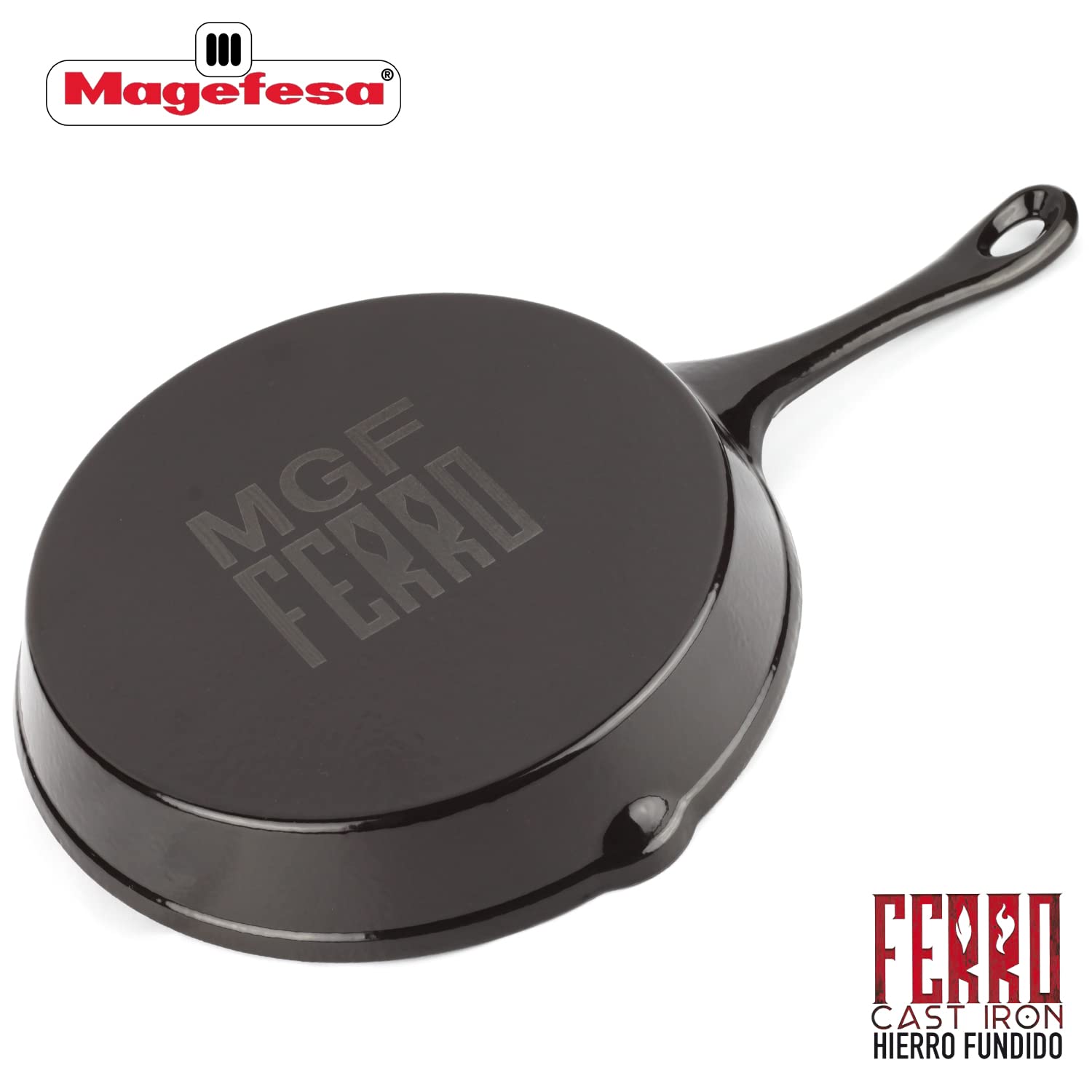 Cast Iron Skillet MAGEFESA FERRO, optimal retention and heat distribution, for all types of Cooktop, induction, oven safe, energy saving, easy cleaning, long durability (BLACK SKILLET, 10")