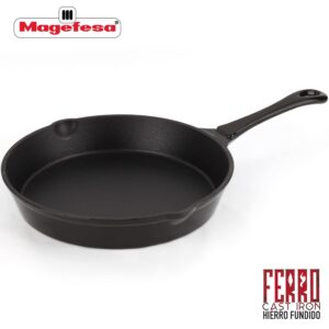 Cast Iron Skillet MAGEFESA FERRO, optimal retention and heat distribution, for all types of Cooktop, induction, oven safe, energy saving, easy cleaning, long durability (BLACK SKILLET, 10")