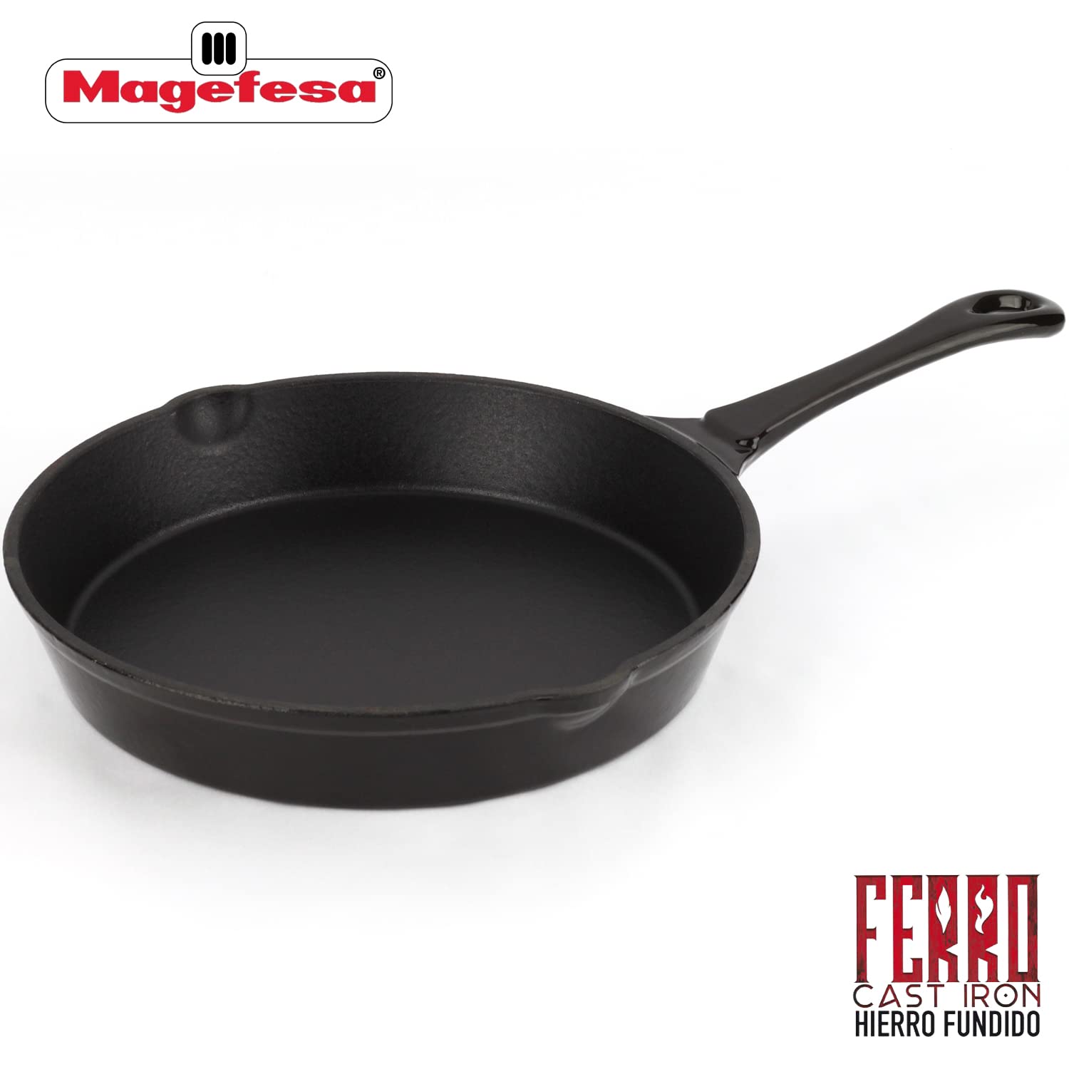 Cast Iron Skillet MAGEFESA FERRO, optimal retention and heat distribution, for all types of Cooktop, induction, oven safe, energy saving, easy cleaning, long durability (BLACK SKILLET, 10")