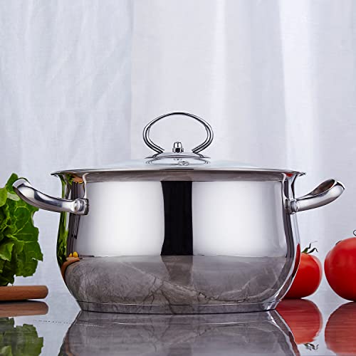 SANQIAHOME Induction Cooking Pot 24 cm - 18/8 Stainless Steel - 4.3L - Mirror polishing -with Scale ruler Suitable for All Cookers - Oven-Safe