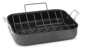 calphalon 1948255 signature hard anodized nonstick roaster pan with rack, 16", black