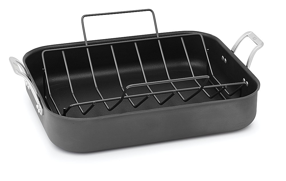 Calphalon 1948255 Signature Hard Anodized Nonstick Roaster Pan with Rack, 16", Black