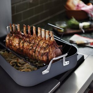 Calphalon 1948255 Signature Hard Anodized Nonstick Roaster Pan with Rack, 16", Black