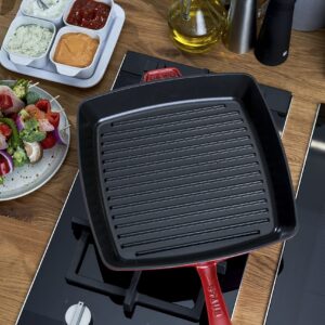 Staub Cast Iron 12-inch Square Grill Pan - Cherry, Made in France