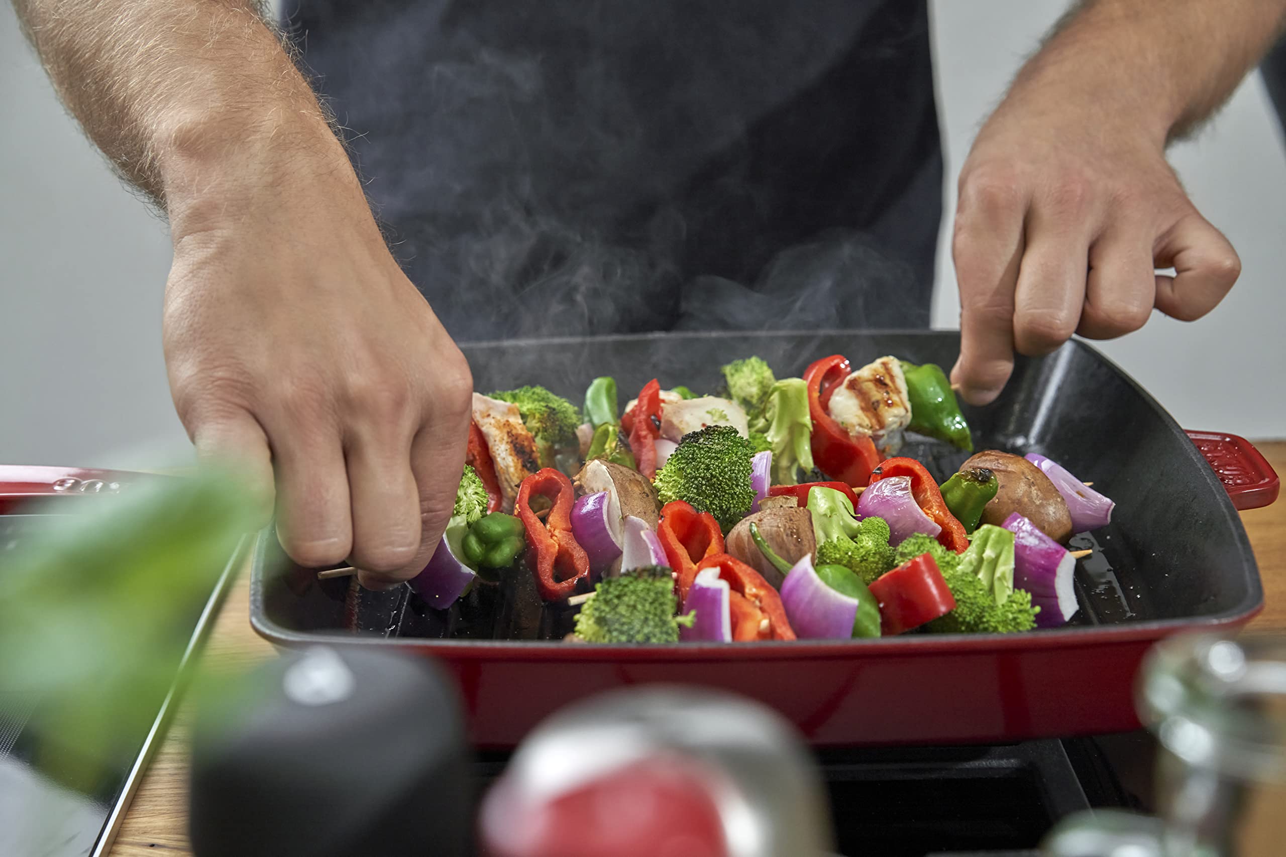 Staub Cast Iron 12-inch Square Grill Pan - Cherry, Made in France