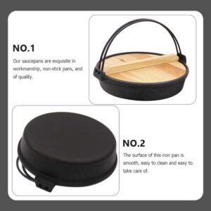 Japanese Style Cast Iron Sukiyaki Nabe Pot Set Single Serving Shabu Shabu Hot Pot Pan with Wooden Lid for BBQ Picnic Camping-7.8Inch