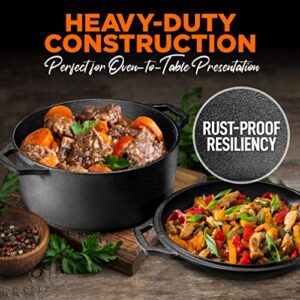 NutriChef Cast Iron Multi Cooker - Pre-Seasoned Non-Stick Double Dutch Oven Stovetop Casserole Cookware Braising Pot and Skillet Lid with Handle- For Oven, Stove, Grill, Over a Campfire Cooking