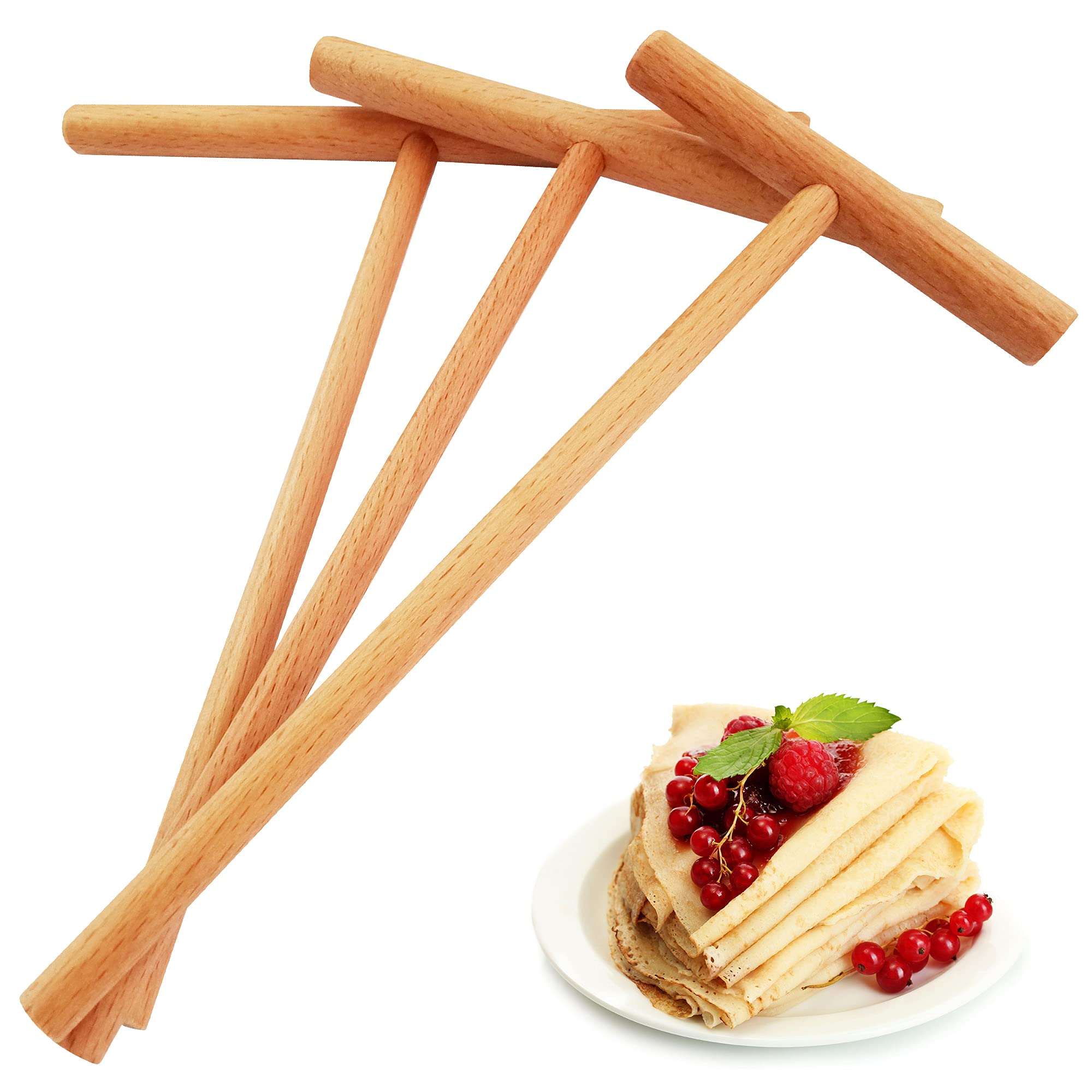 BestChoice Crepe Spreader Sticks 3 Set | 3 Pcs | 7inch, 5inch, 3.5inch Inches Crepe Spreader Sticks | Convenient Sizes to Fit Any Crepe Pan Maker - All Natural Handmade Beechwood T-Shape Construction