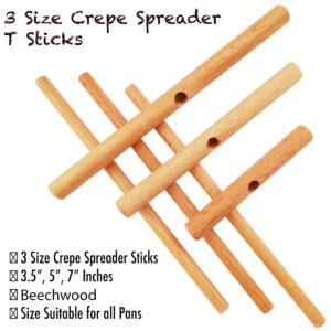 BestChoice Crepe Spreader Sticks 3 Set | 3 Pcs | 7inch, 5inch, 3.5inch Inches Crepe Spreader Sticks | Convenient Sizes to Fit Any Crepe Pan Maker - All Natural Handmade Beechwood T-Shape Construction