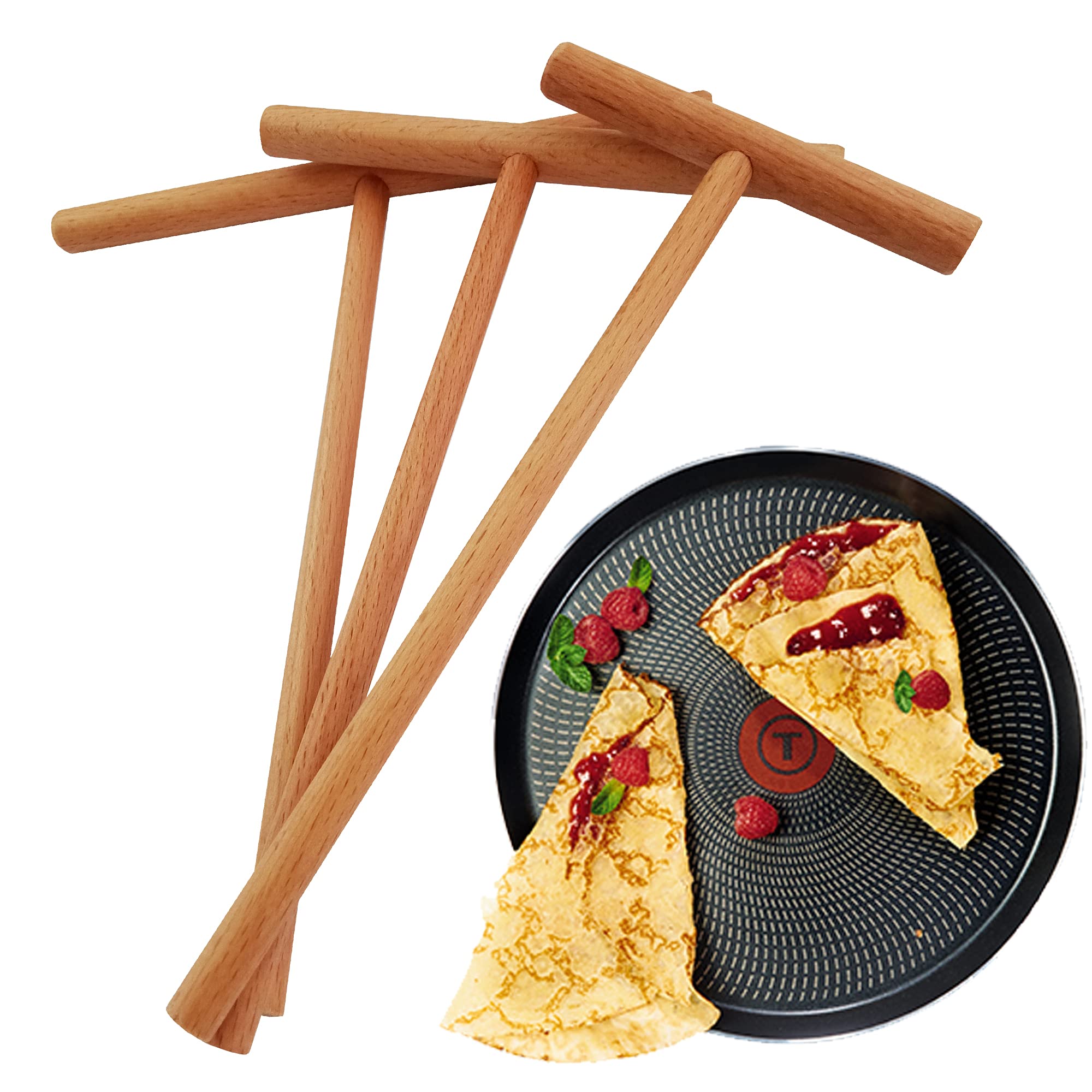 BestChoice Crepe Spreader Sticks 3 Set | 3 Pcs | 7inch, 5inch, 3.5inch Inches Crepe Spreader Sticks | Convenient Sizes to Fit Any Crepe Pan Maker - All Natural Handmade Beechwood T-Shape Construction