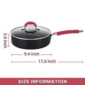 EPPMO Nonstick Sauté Pan, Hard-Anodized Deep Frying Pan with Lid & Silicone Handle, Oven Safe, 3.2 Quart