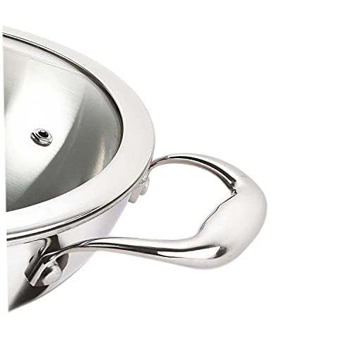 G and D Triply Stainless Steel Wok Pan With Glass Lid Tripple with Stainless Steel Deep Kadhai Cookware