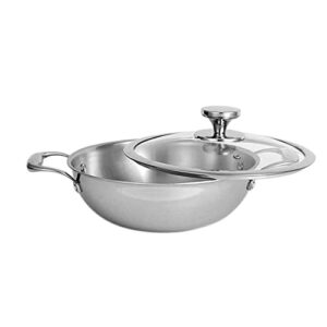 G and D Triply Stainless Steel Wok Pan With Glass Lid Tripple with Stainless Steel Deep Kadhai Cookware