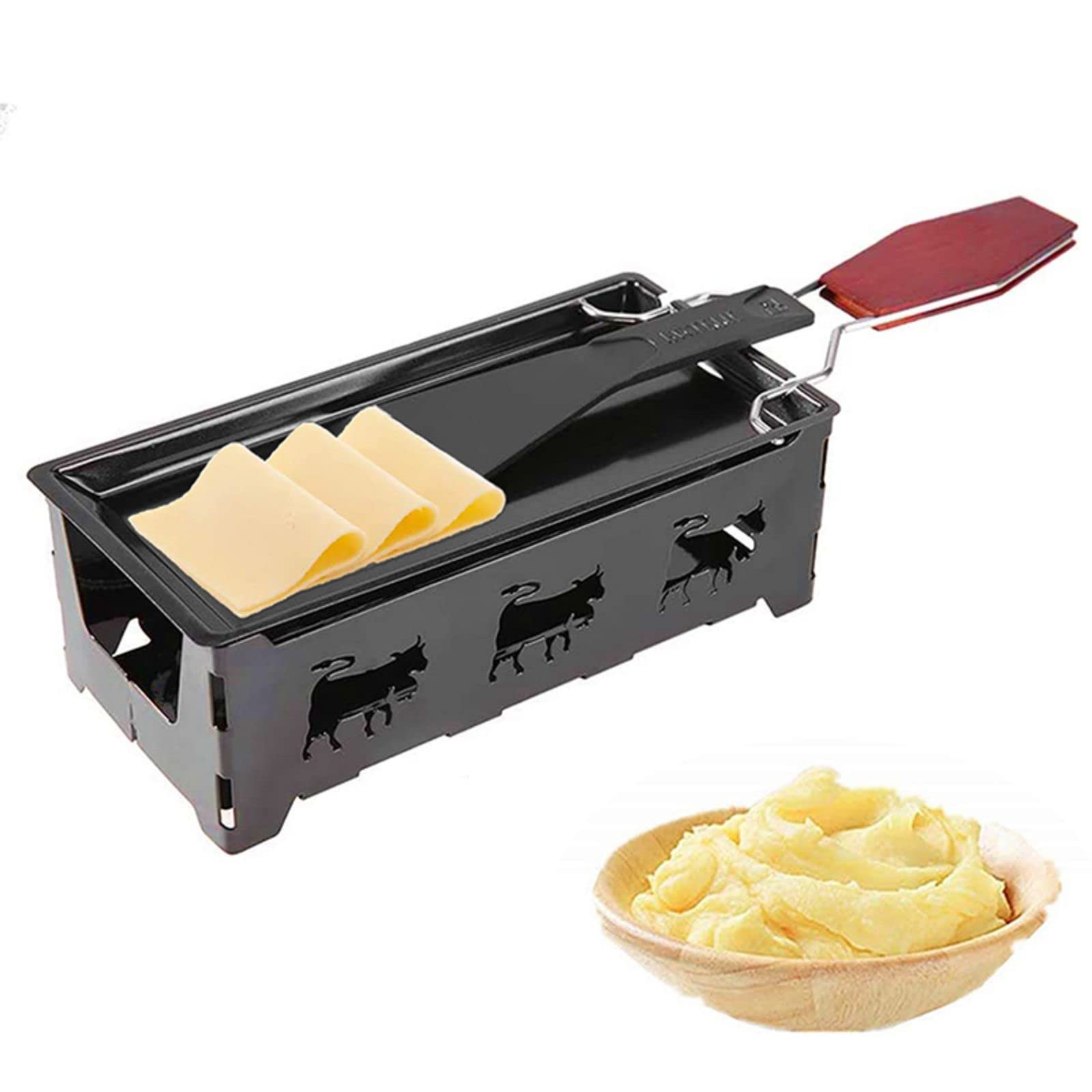 FantasyDay Mini Raclette Set,Portable Foldable Non Stick Rotaster Baking Tray Stove Set,Suitable for Cheese, Meat, Fish, and Vegetables(not included candles)