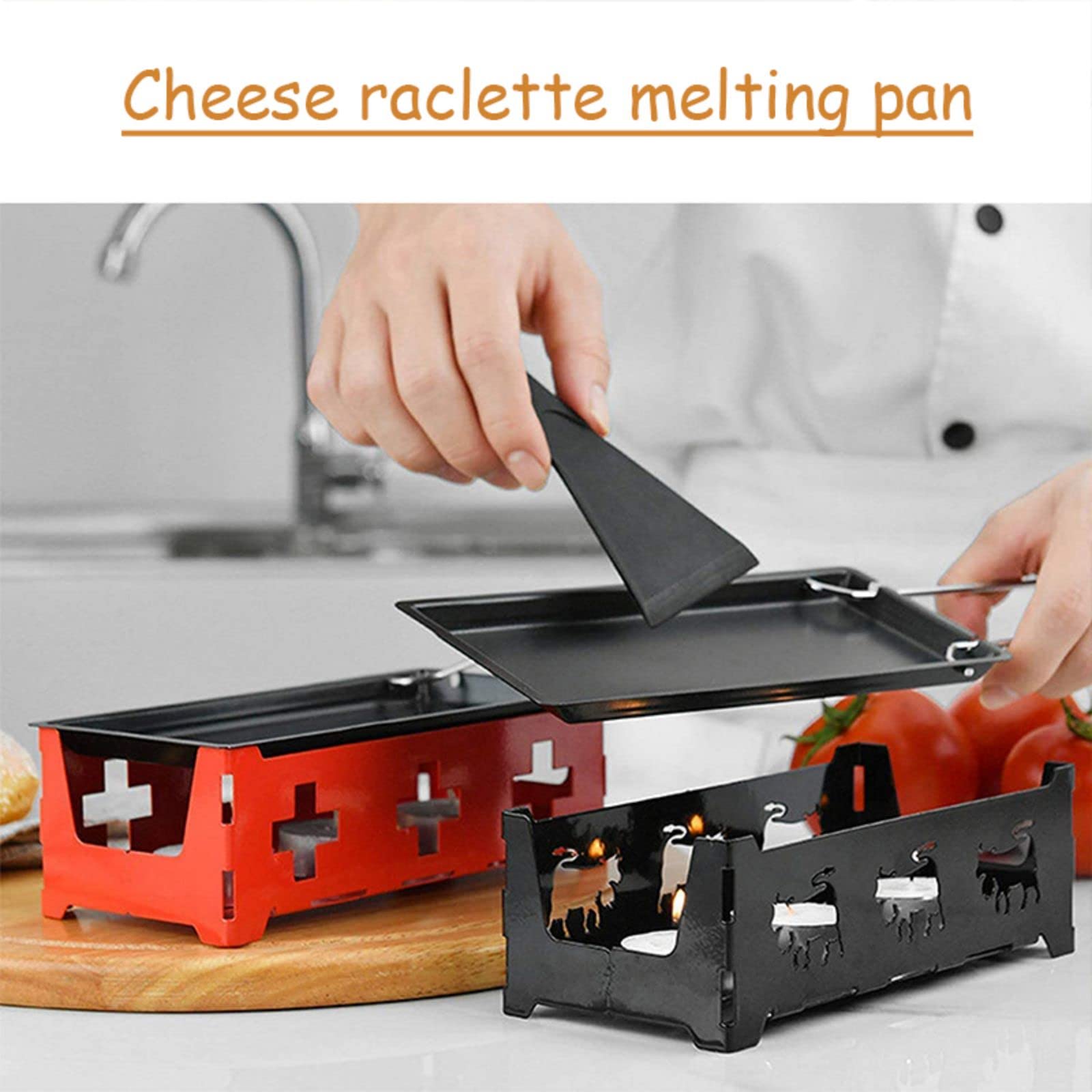 FantasyDay Mini Raclette Set,Portable Foldable Non Stick Rotaster Baking Tray Stove Set,Suitable for Cheese, Meat, Fish, and Vegetables(not included candles)