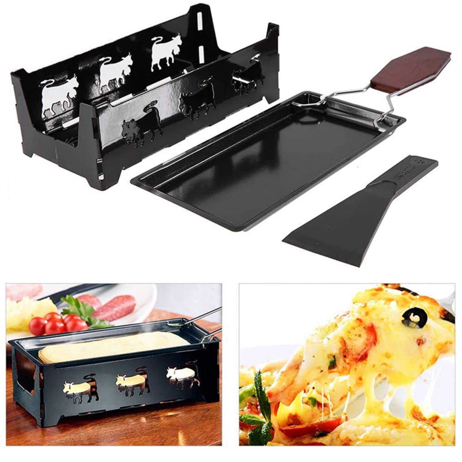 FantasyDay Mini Raclette Set,Portable Foldable Non Stick Rotaster Baking Tray Stove Set,Suitable for Cheese, Meat, Fish, and Vegetables(not included candles)