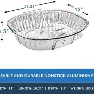 Nicole Fantini Disposable Aluminum Oval Roaster pan with Handle Rack 18.25 L X 13 W X 3.5'': Qty 10, Silver