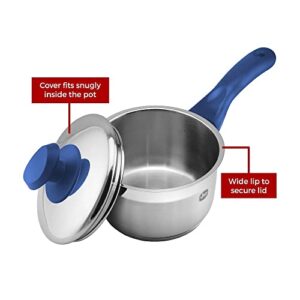 YBM Home 9 Quart Commercial Grade 18/10 Stainless Steel Stockpot with Cover Lid, Induction Stovetop Compatible Cookware with Encapsulated Aluminum Core, Blue