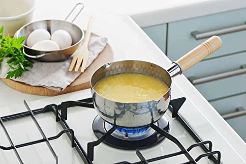 Yoshikawa YJ3367 Yukihira Pot, 5.5 inches (14 cm), For Gas Stoves, Stainless Steel, Made in Japan, One-Handed Pot, Tsubamesanjo, Double-Side Pourer, Milk Pan