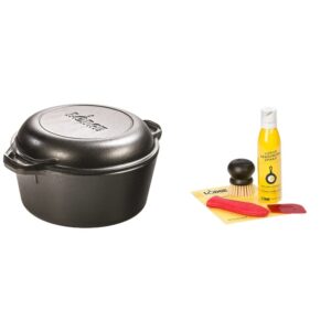 lodge cast iron serving pot cast iron double dutch oven, 5-quart & seasoned cast iron care kit