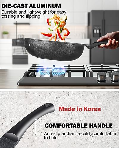 Cook N Home Marble Nonstick Cookware Saute Fry, 8" and 9.5-Inch Skillet Pans, Black