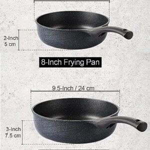 Cook N Home Marble Nonstick Cookware Saute Fry, 8" and 9.5-Inch Skillet Pans, Black